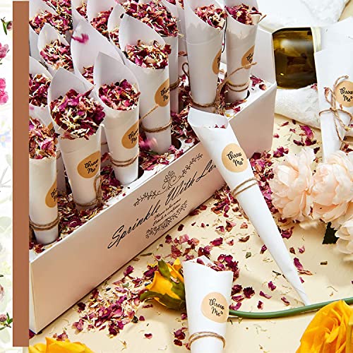 30 Pcs Party Confetti Cone Holder Box Set Stand Tray Box Petals Bouquet Candy Wedding Confetti Cones Confetti Cone Holder Favor Include Ropes, Adhesive Stickers Box and Tray