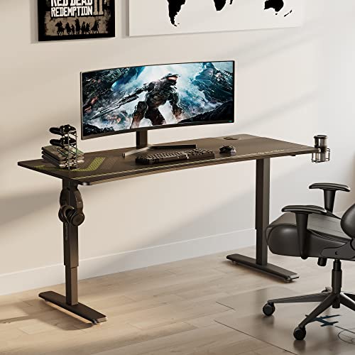 EUREKA ERGONOMIC 63 Inch Large Manual Height Adjustable Gaming Computer Desk, Home Office Studio Table Dual 3 Monitor Curved Edge Gifts 60 + w/Full Desk Mouse Pad Controller Stand Cup Headset Holder