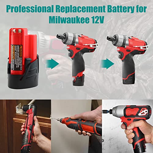 2Packs 3.0Ah 12 Volt 48-11-2430 Replacement Battery Compatible with Milwaukee 12V Battery Lithium 48-11-2430 48-11-2420 48-11-2425 48-11-2401 48-11-2402 48-11-2440 48-11-2460 Cordless Power(Orange)