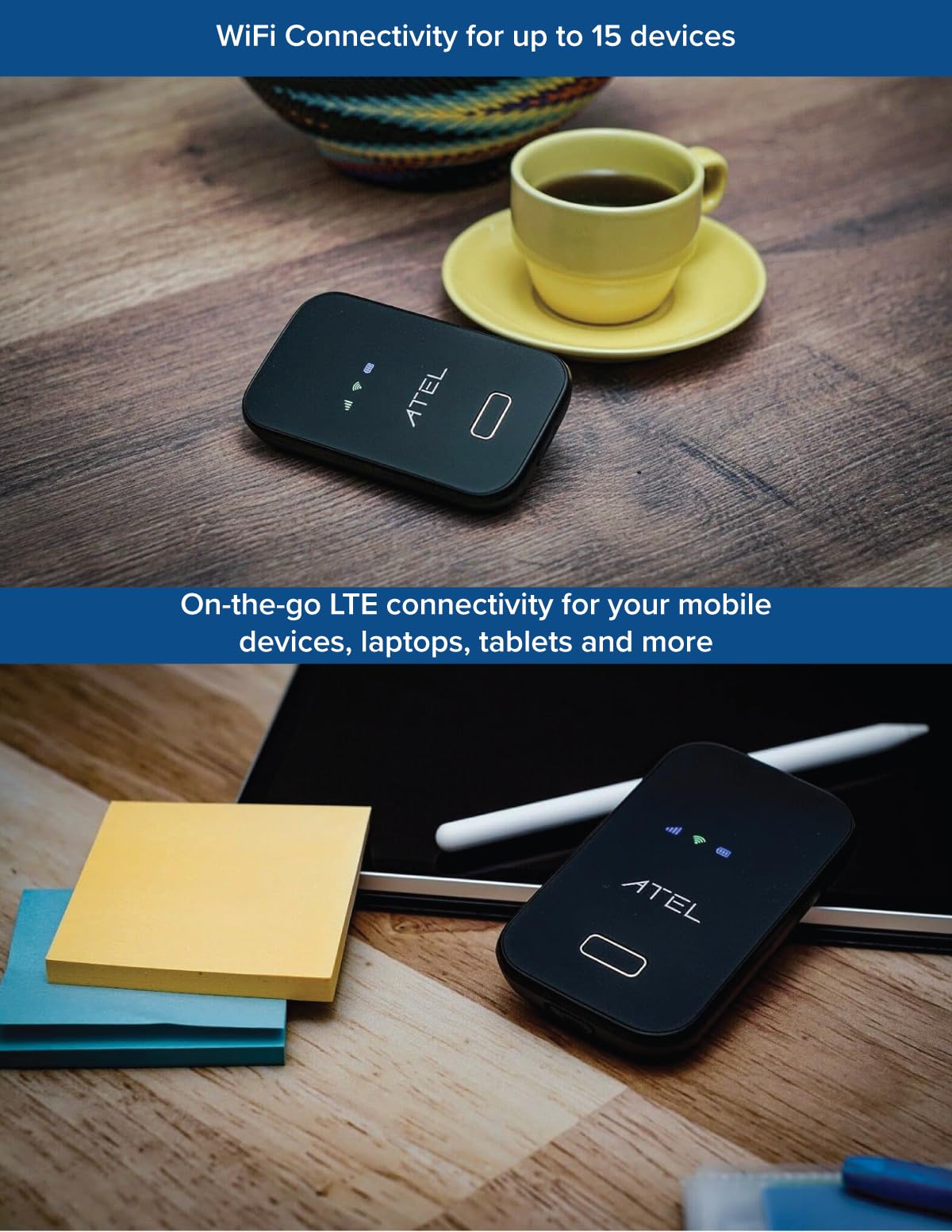 ATEL Arch W01 4G LTE Mobile Hotspot | Up to 150Mbps | WiFi Connectivity for up to 15 Users | Battery Life for 15 Hours | Compatible with T-Mobile, Red Pocket, Gen Mobile, Google Fi