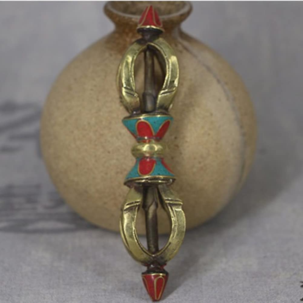 4.5" Tibetan Buddhist Dorje Vajra Pestle, 100% Handmade in Nepal Brass Five Shares Buddhism Amulet,Tantric Energy Device,for Prayer Meditation Yoga (red)