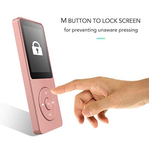 AGPTEK A02 MP3 Player with Bluetooth 5.3, 1.8 inch Screen Portable Music Player with Speaker, FM Radio, Voice Recorder, Supports Expanded Up to 128GB(Rose Gold, 8GB)