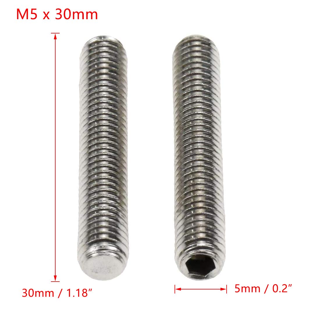 Sscon 100PCS M5 x 30mm Flat Point Grub Screws Hex Socket Set Screw