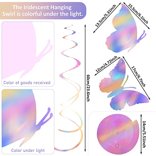 30 Pieces Iridescent Hanging Swirl Decorations Laser Butterfly Hanging Swirl Sparkly Transparent Plastic Streamers Ceiling Decorations Birthday Butterfly Themed Fairy Party Butterfly Decorations
