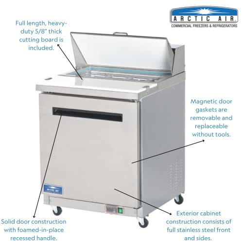 Arctic Air AST28R 29" Single Door Sandwich/Salad Prep Table With Refrigerated Base, 6.5 Cubic Feet, Silver