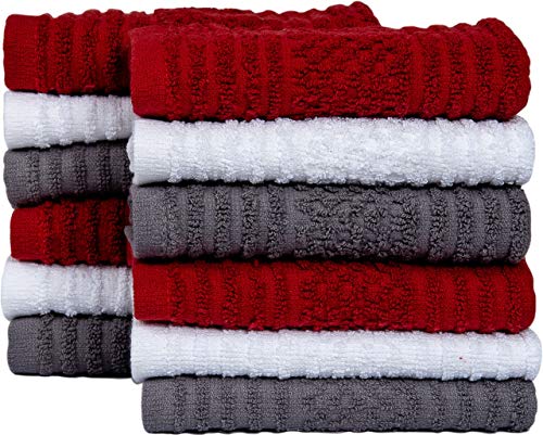 Bliss Casa Washcloths Set (12 x 12 Inch, 12 Pack) – 100% Cotton Washcloths for Face, Highly Absorbent Soft Face Towels, and Quick Drying Fingertip Towels for Daily Use (Emerson, Red Combo)