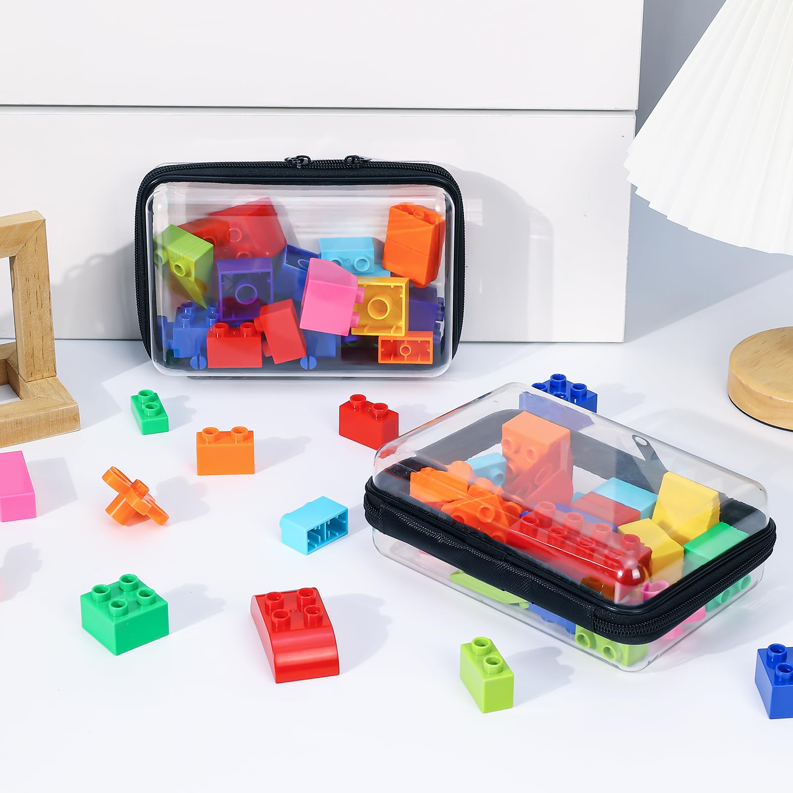 2 Pack Zippered Hard Pouch, Clear Plastic Storage Box Containers Small Toiletry Bag, Clear Hard Shell Zipper Case for Small Items, Toys, Building Blocks, Puzzles, Cosmetics, Stationery Accessories