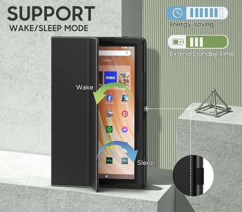 MoKo Case Fits All-New Amazon Kindle Fire HD 10 & 10 Plus Tablet (13th/11th Generation, 2023/2021 Release) 10.1" - Slim Folding Stand Cover with Auto Wake/Sleep, Black