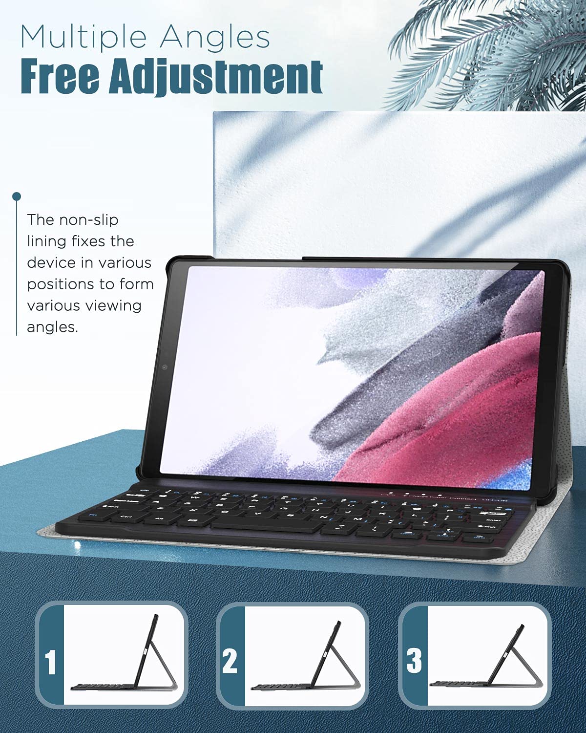 MoKo Keyboard Case Compatible with Samsung Galaxy Tab A7 Lite 8.7-Inch 2021 (SM-T225/T220/T227), Slim Lightweight Stand Cover with Magnetically Detachable Wireless Bluetooth Keyboard, Marble White
