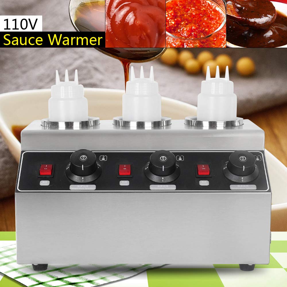 Electric Food Sauce Warmer Heater,Jam Heat Preservation Machine, Multifunction Topping Fondue Warmer, Cheese Dispenser with 3 Squeeze Sauce Bottles 240W