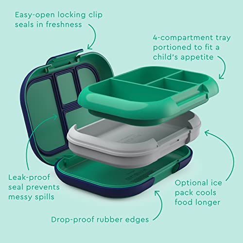 Bentgo® Kids Chill Lunch Box - Bento-Style Lunch Solution with 4 Compartments and Removable Ice Pack for Meals and Snacks On-the-Go - Leak-Proof, Dishwasher Safe, Patented Design (Green/Navy)