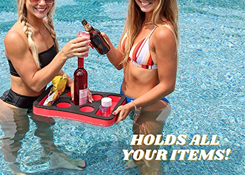 Polar Whale Floating Spa Hot Tub Bar Drink and Food Table Red and Black Refreshment Tray for Pool or Beach Party Float Lounge Durable Foam 7 Compartment UV Resistant