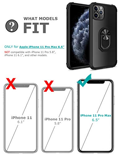 GREATRULY Kickstand Case for iPhone 11 Pro Max 6.5 Inch (2019),Drop Protection Clear Case,Slim Phone Cover Shell,Soft Bumper + Hard Back + Ring Stand Fits Magnetic Car Mount,Black