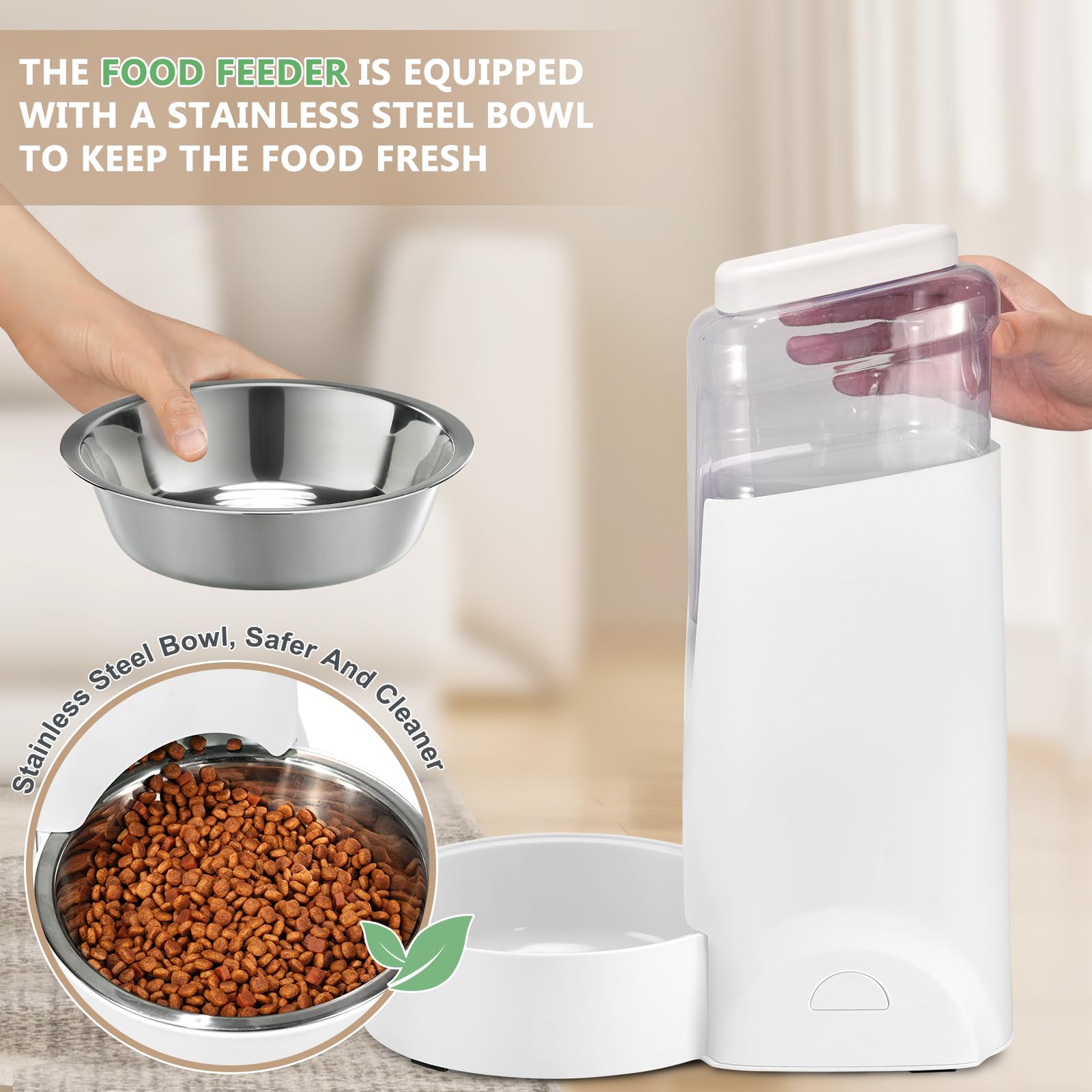 2 Pack Automatic Cat Feeder and Water Dispenser Dog Gravity Food Feeder and Waterer Self Feeding Bowls for Small Medium Pets Puppy Kitten (White)