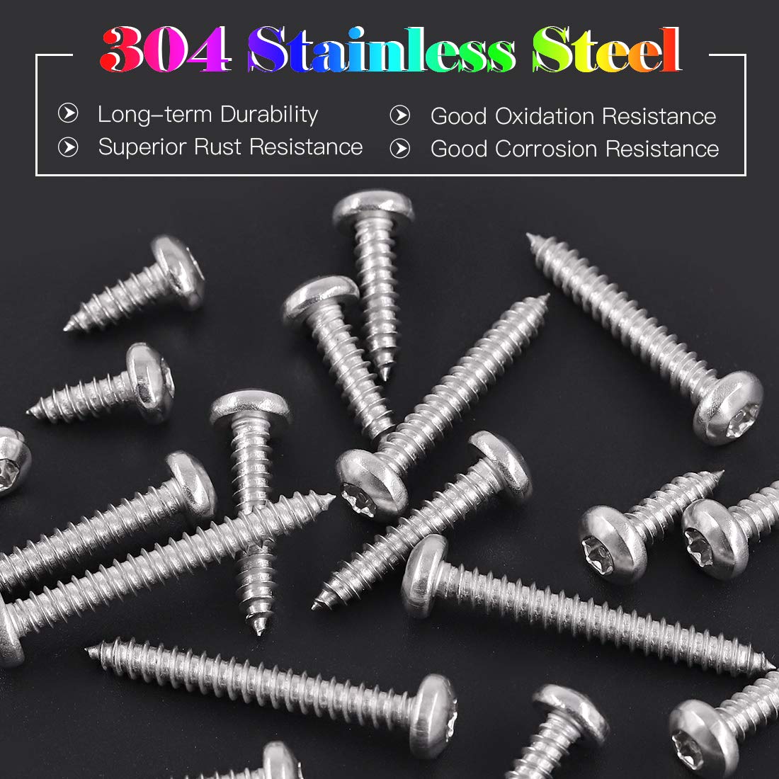 Glarks 211Pcs #10 x 1/2'' / 5/8'' / 3/4'' / 1" / 1-1/4'' / 1-1/2'' Button Head Torx Security Stainless Steel Screws, 6 Size Tamper Resistant Screws Assortment Set with T25 Bit