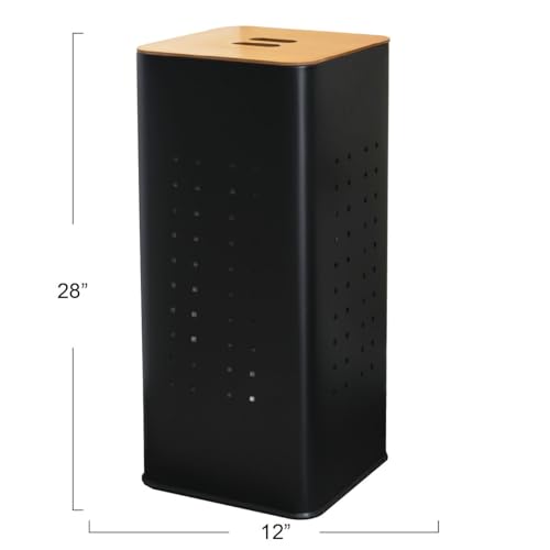 Household Essentials Black Steel Laundry Hamper with Lid, Matte