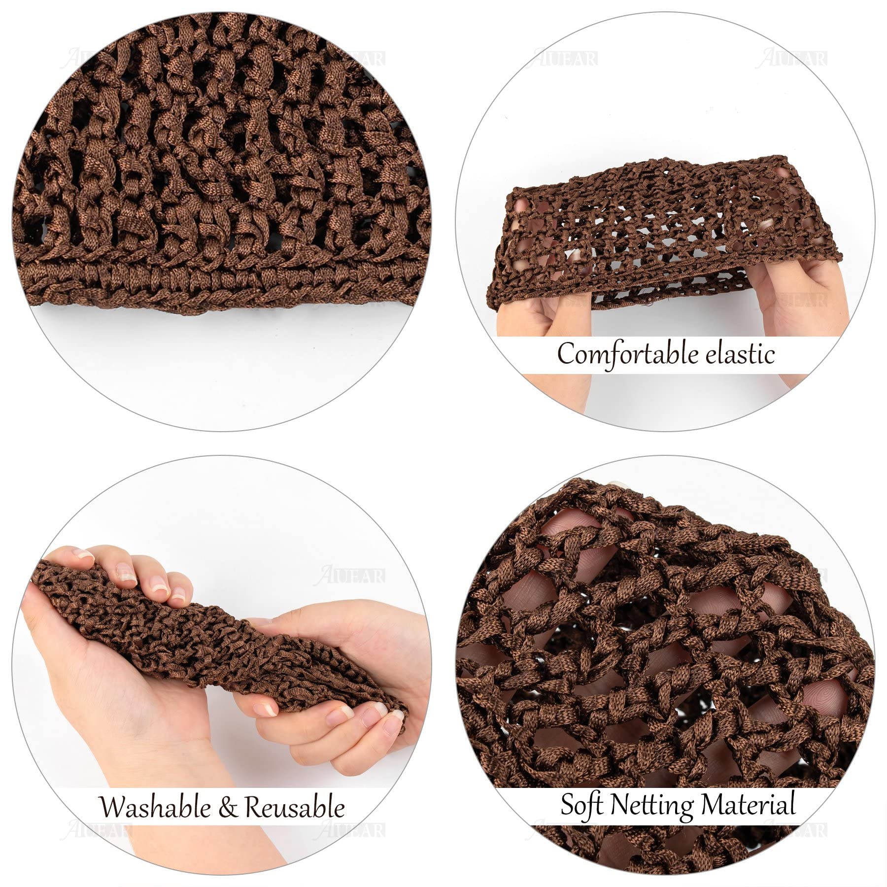 AUEAR, Hair Nets Cap Sleeping Hairnet Snoods Wrap Bonnets Long Straight Curl Wig Head Protector Mesh Wrapping Crochet Wave Cook Hats Bun Lift Strap Weaving Sew For Women Ballet (5 Pack, Multi)