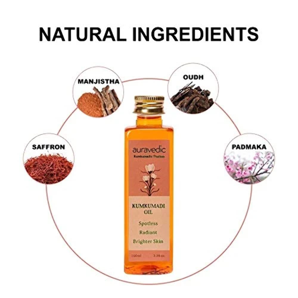 Auravedic Kumkumadi Oil Pure Saffron for Ultra Radiant Skin | 3.38 Fl Oz (100ml)