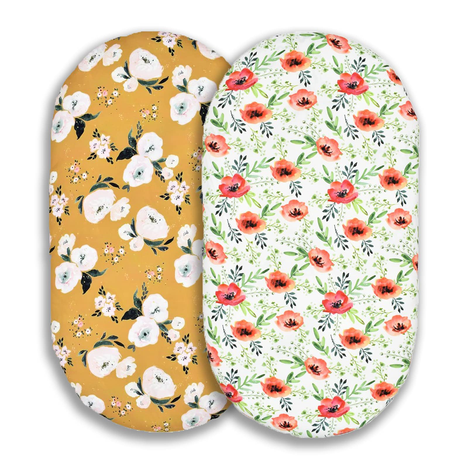Moses Basket Baby Sheet Bassinet Set 2 Pack Sheet Cradle Fit for Halo Bassinet Swivel Sleeper Fitted Hourglass Bassinet Mattress Sheet (Floral)