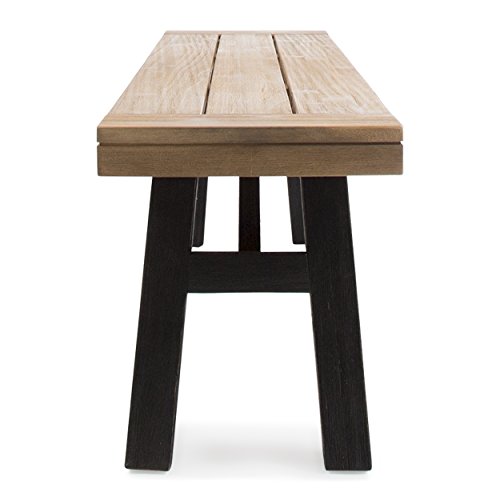 Christopher Knight Home Bettina Outdoor Acacia Wood Dining Bench with Brushed Mahogany Legs, Brushed Grey / Brushed Mahogany