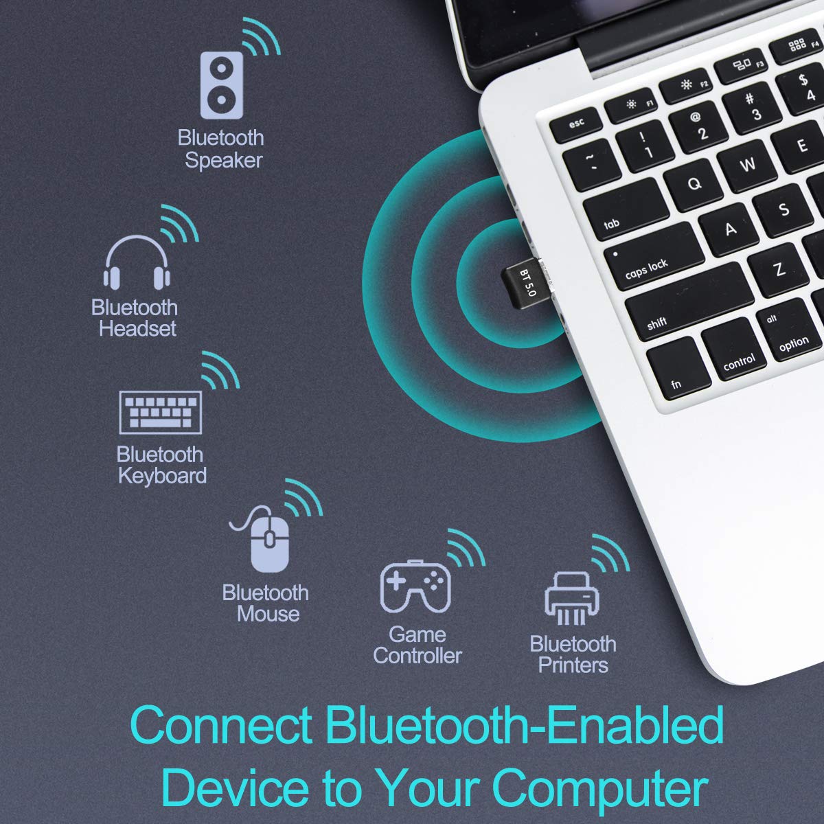 Bluetooth Adapter for PC, USB Bluetooth 5.0 Dongle for Computer Desktop Wireless Transfer and Receiver for Laptop Bluetooth Headphones Headset Speakers Keyboard Mouse Printer Windows 10/8.1/8/7