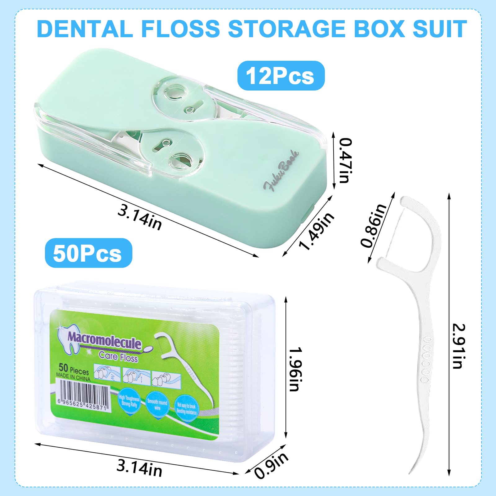 2 Pcs Portable Floss Dispenser, Dental Floss Dispenser with 124 Floss Pick, Refillable Floss Box Dispenser Portable Floss Pick Dispenser for Women Men Teeth Cleaning (Pink & Green)