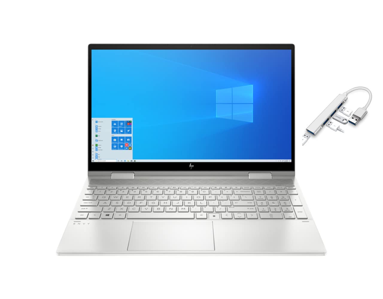 HP Envy X360 2-in-1 15.6 inch FHD Widescreen LED Touch-Screen Laptop,Intel Quad Core i5-10210U,8GB RAM,256GB SSD,Backlit Keyboard,Fingerprint,Windows 10 Home,with Woov Accessory Bundle,Silver,15-15.99 inches