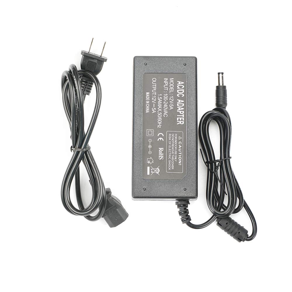 Desvorry Power Supply 12V 5A,AC100-240V to DC12V 60W Converter Adapter Driver Transformer, 5.5mm x 2.1mm Jack for Led Strips,LCD Monitors,CCTV Camera