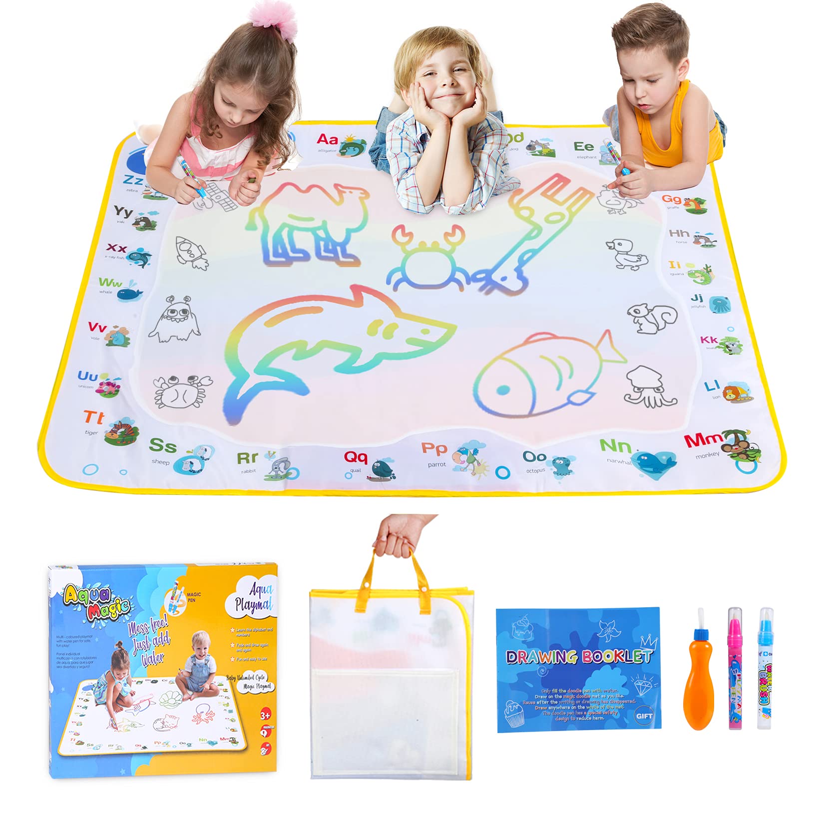 40 X 32 in Water Doodle Mat Water Graffiti Pad Creative Watercolor Pad Kids Toy Boys Girls Drawing and Writing Drawing Pad (Large)