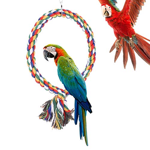 Bird Rope Toy,Round Circle Rings Colorful Cotton Rope Swing Toy Pet Bird Standing Playing Chewing Perches Loop for Parrot Parakeet Bungee Canary Cockatiel Lovebirds