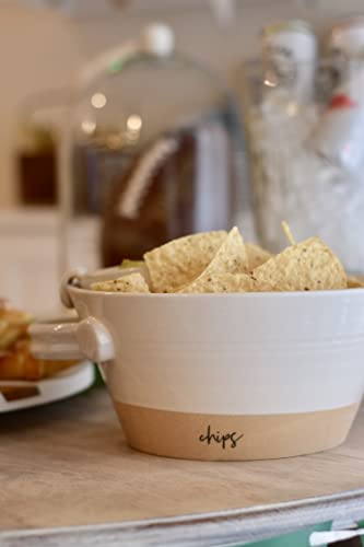 Mud Pie Stoneware Set, chips 5" x 10" dia | dip 2" x 4" dia, White