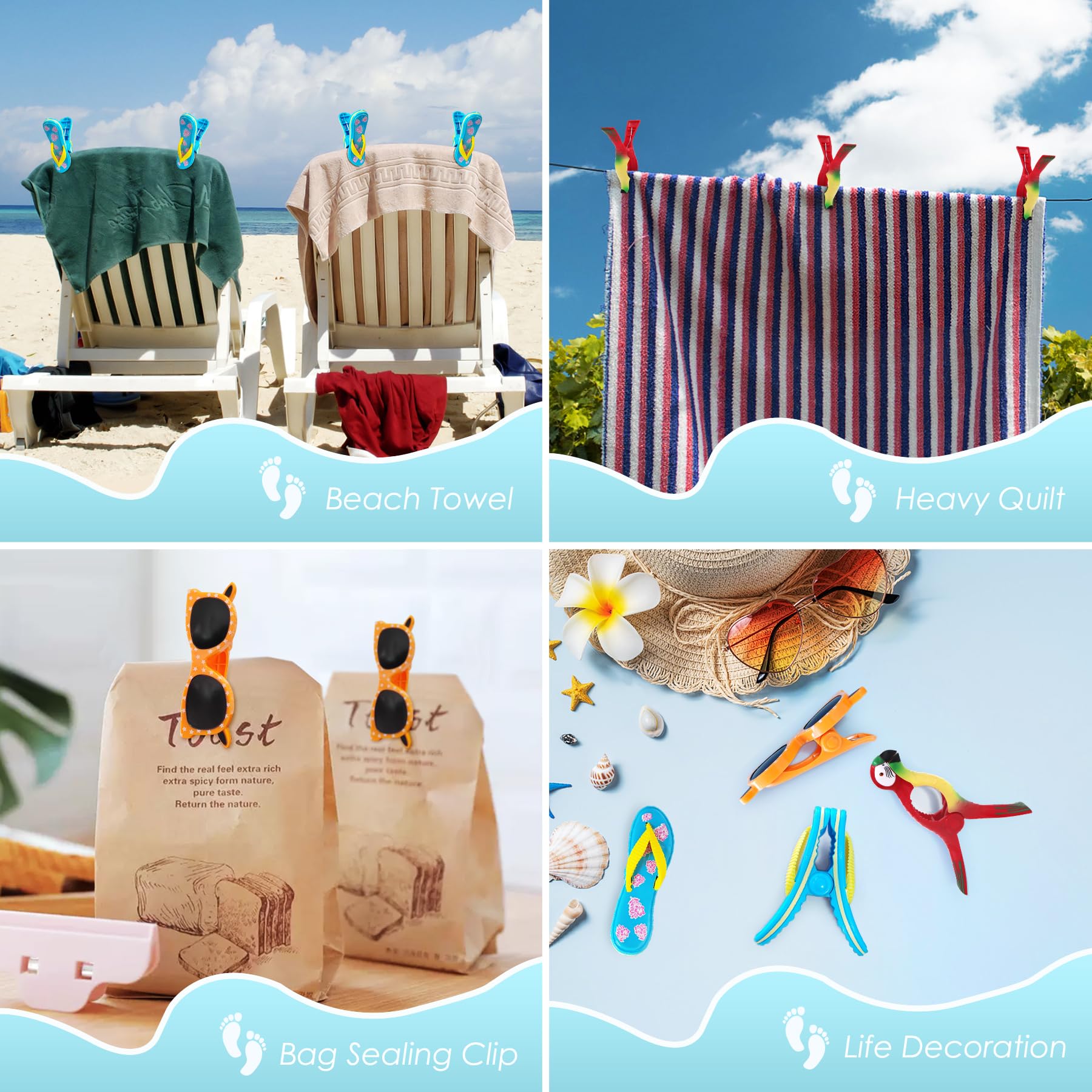 2 Pcs Beach Towel Clips Holders Portable Towel Clips for Chairs Beach Chair Clips Beach Towel Clips(Red Parrot)
