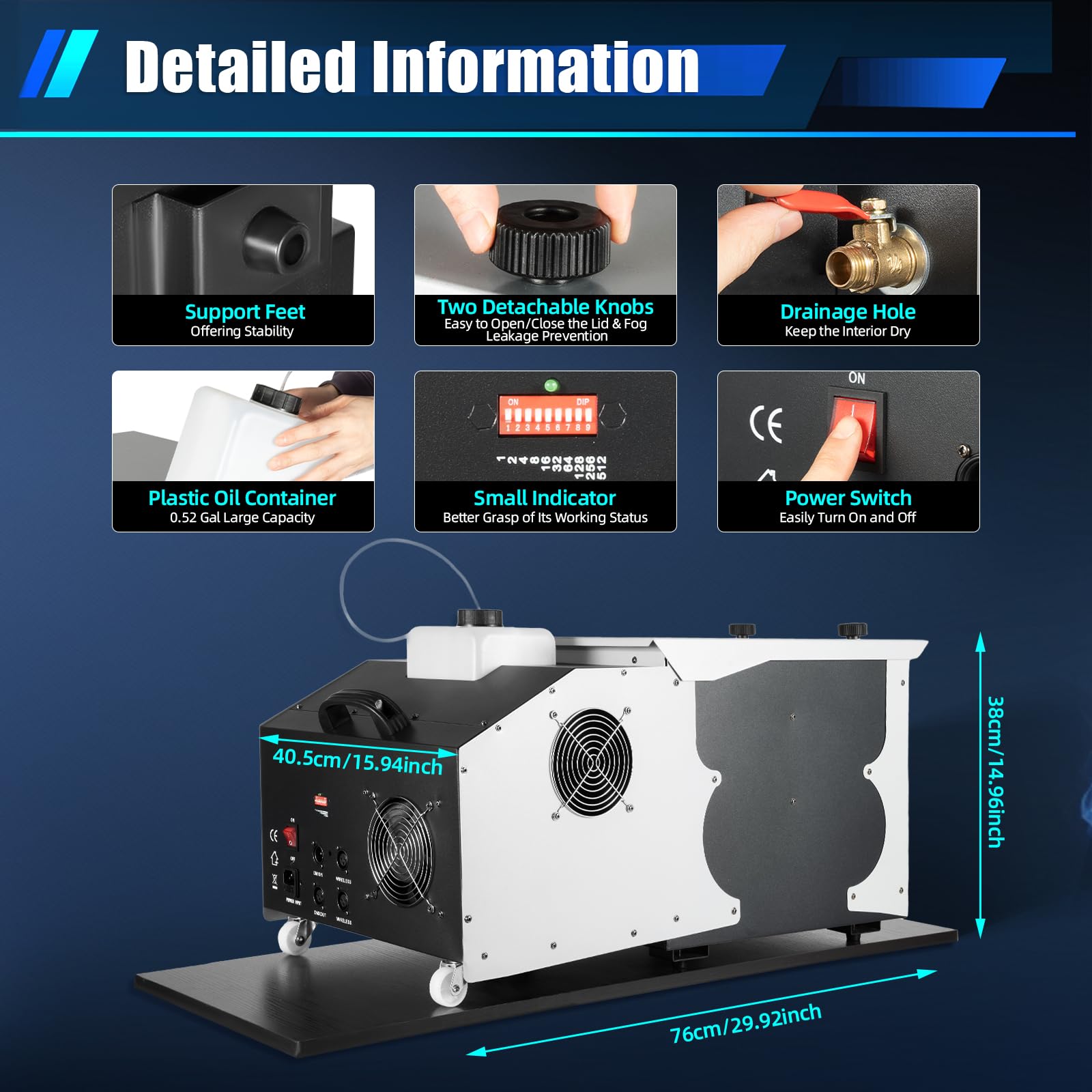 1500W Low Lying Smoke Fog Machine DJ Stage Remote Fogger Dry Ice Effect DMX512 Floor Smoke Machine for Club Stage Wedding Theater Black