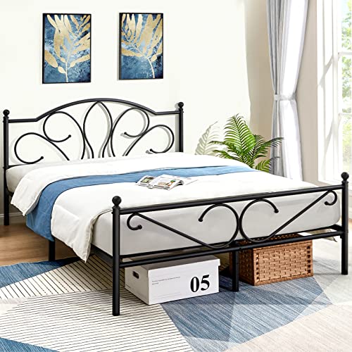 GreenForest Queen Size Bed Frame with Headboard Quick Assembly Heavy Duty Platform Bed Frame with Underbed Storage,No Box Spring Needed Mattress Foundation,Black