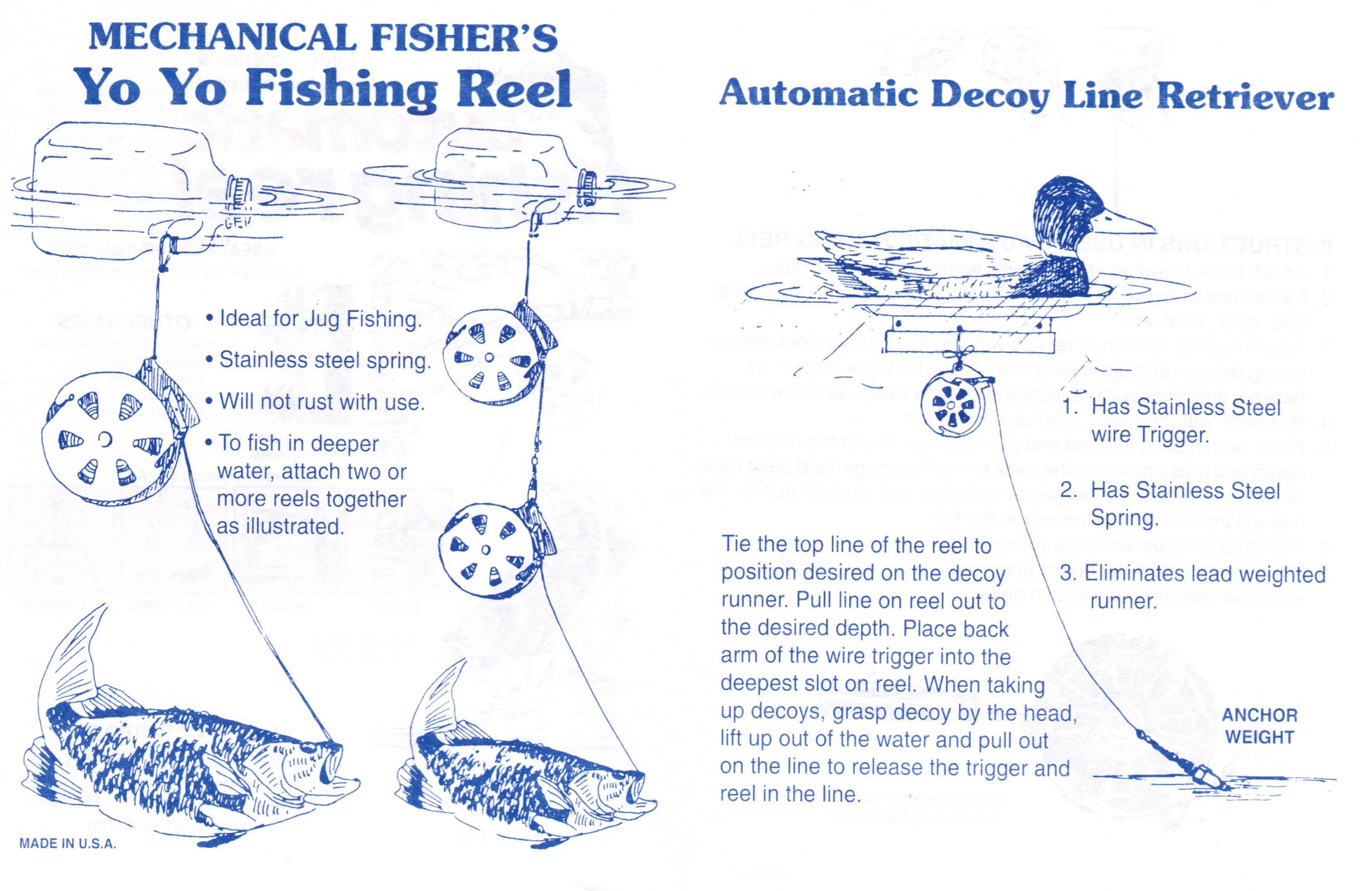 2 Mechanical Fisher's Yo Yo Fishing Reels -Package of 2 YoYos- Yoyo Fish Trap