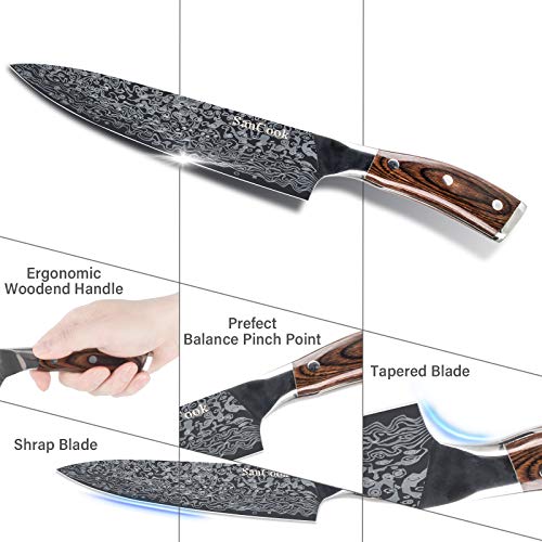 SanCook Chef Knife Kitchen Knife 8 Inch Sharp Professional Knife, Chefs Knife German High Carbon Stainless Steel 4116 Knives with Ergonomic Handle Chef Gifts for Christmas