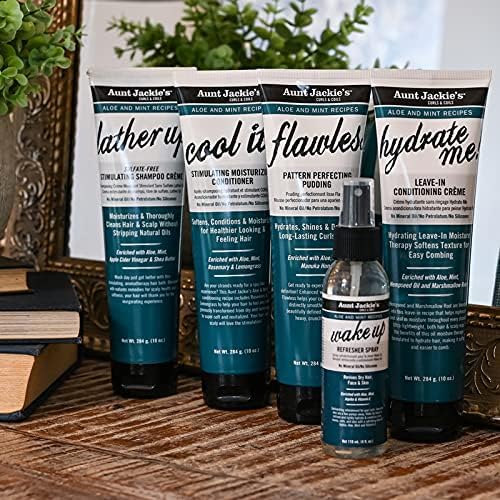 Aunt Jackie's Aloe & Mint Recipes Lather Up Stimulating Hair Moisturizing Shampoo Creme, Sulfate Free for All Hair Types and Textures, Green, 10 Oz