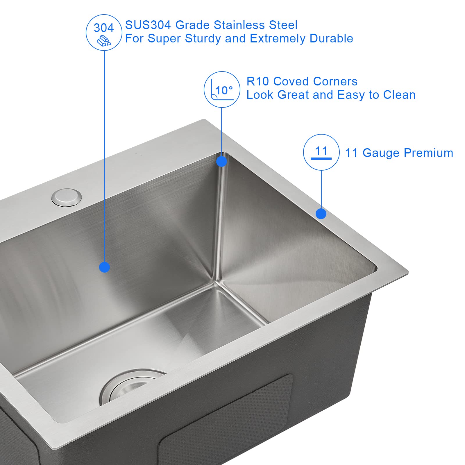 20-inch Drop in Kitchen Sink, TSIBOMU Stainless Steel Single Bowl Small Kitchen Sink Brushed Nickel, 20x16x9