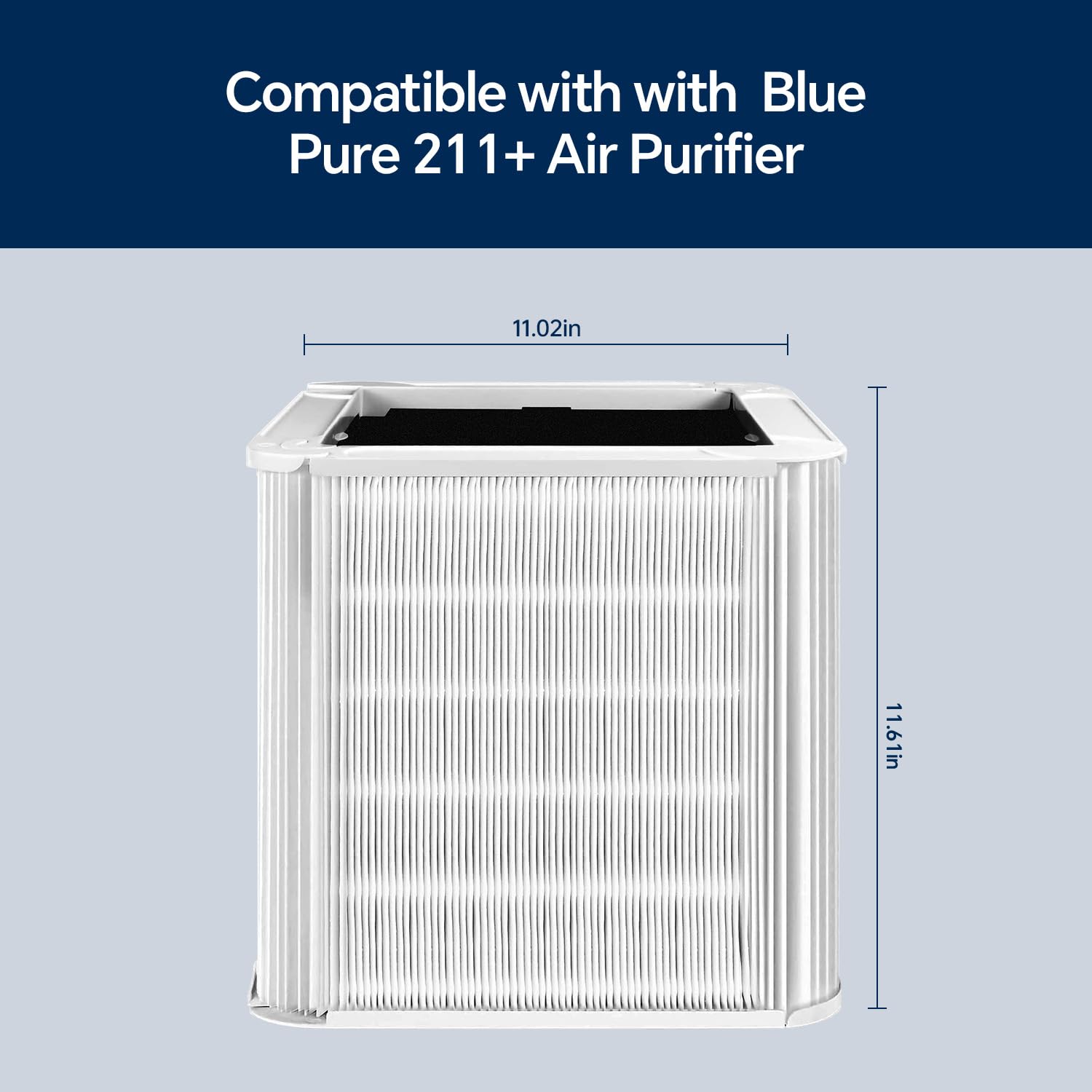 2 Pack Blue Pure 211+ True H13 Grade HEPA Replacement Filter Compatible with Blueair Blue Pure 211+ Air Purifier, Foldable Particle and Activated Carbon Replacement Filter (2 Pack)