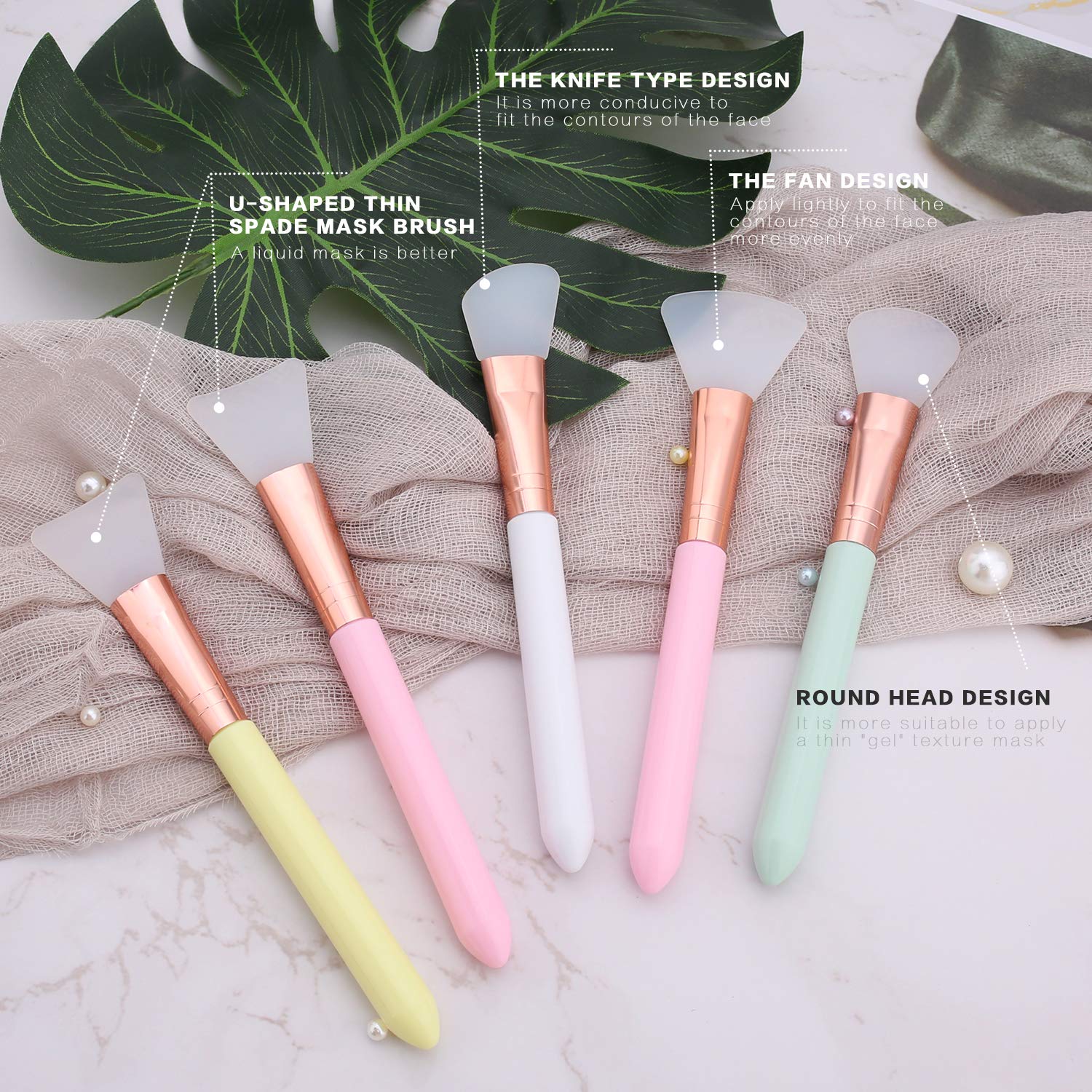 Elisel 5pcs Silicone Face Mask Brushes Flexible Facial Mud Mask Applicator Brush for Applying Facial Mask,Sleeping Mask, clay mask,Body Lotion Mask Beauty Tools Makeup Brushes Applicator (Style 1)