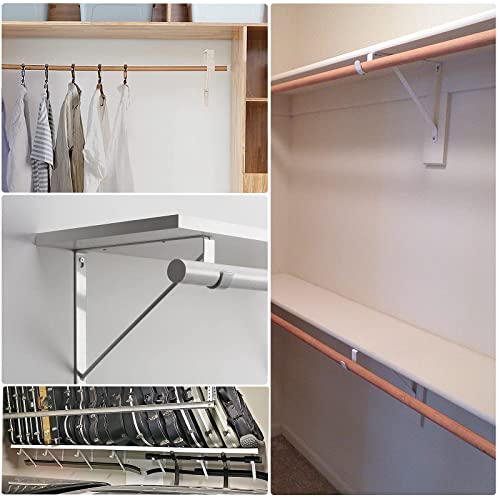 4PCS Heavy Duty Closet Rod Brackets 11 x 11 Inch, 1-3/8Inch Diameter Shelf and Rod Bracket Holder for Home and Closet Decor, White Wall Mount Closet Pole Supports Bracket Hook with Fixed Hardware