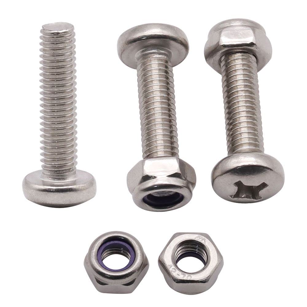 M6-1.0 x 30mm (20 Sets) Stainless Steel Pan Head Machine Screws with M6-1.0 Locknuts Hardware Assortment Kit 304 Stainless Steel