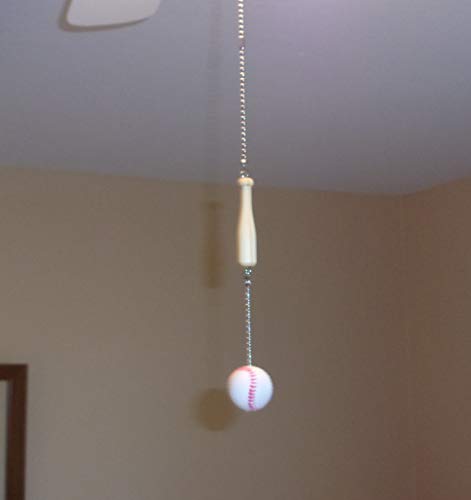 Baseball & Bat Ceiling Fan Pull Set by Wooden Androyd Studio - Nursery Kid's Room Decor, Gift for Coaches or Kids.