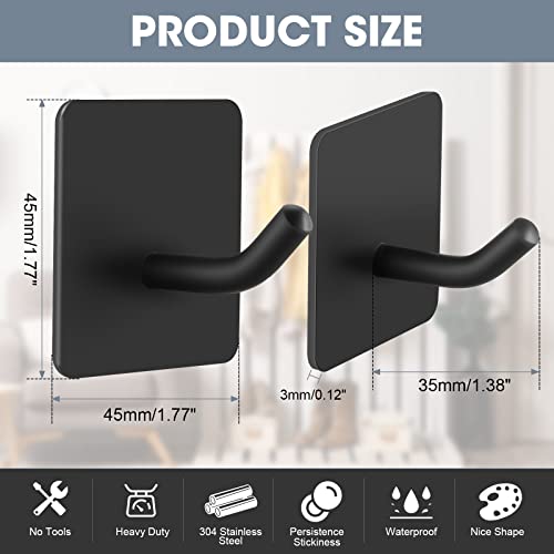 24 Pcs Self Adhesive Towel Hooks Bulk Stick on Wall Hooks Waterproof Stainless Steel Kitchen Towel Holder Heavy Duty Sticky Hangers for Hanging Bathroom Home Door Coat Robe Clothes Key (Black Color)