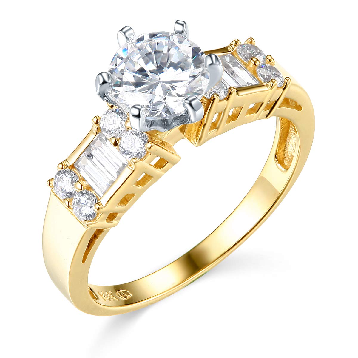 14k Yellow Gold SOLID Wedding Engagement Ring and Wedding Band 2 Piece Set - Size 6.5