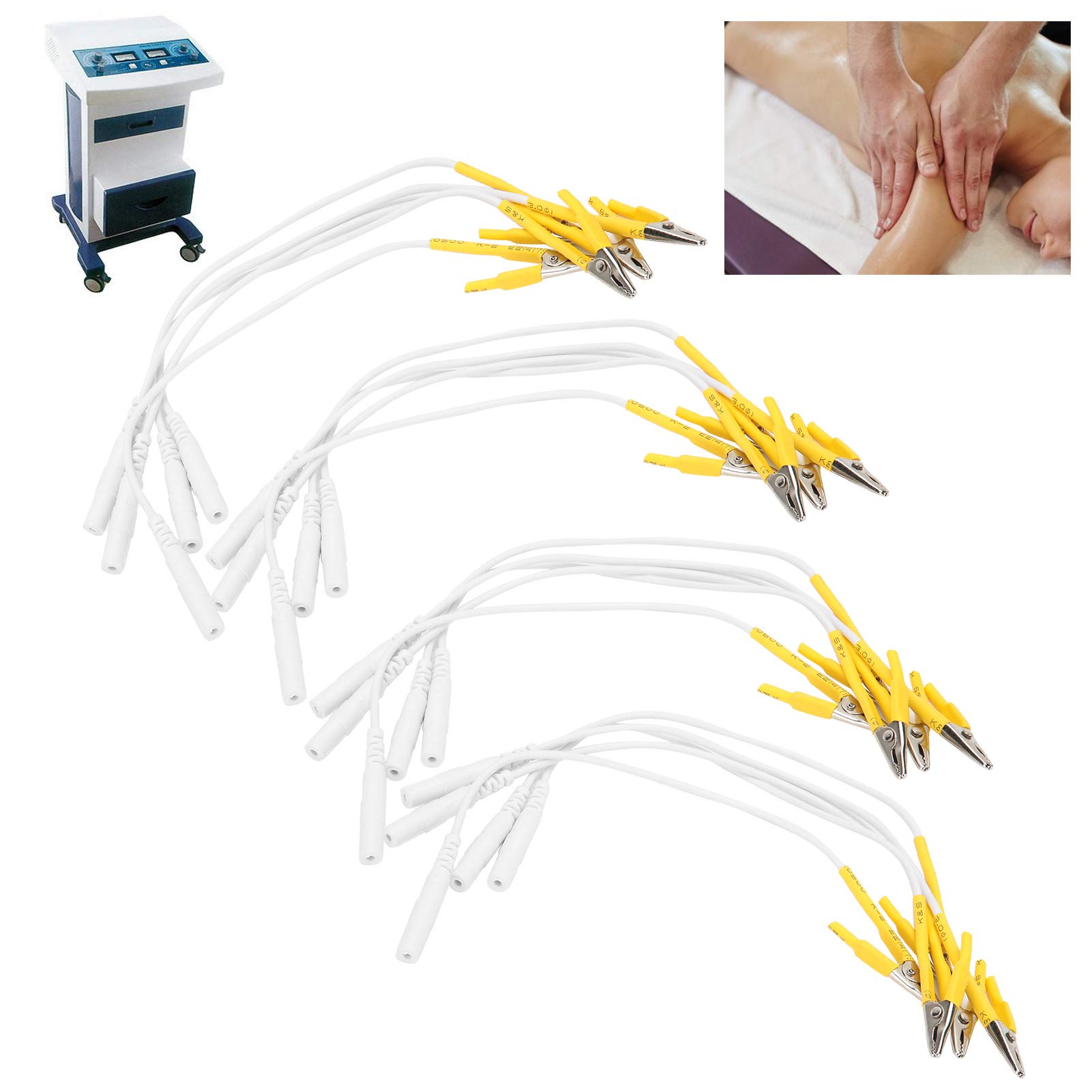 20Pcs TENS Wire Cable Clip - BesCable Electrode Leadd Wires with Alligator Clips for TENS Unit Physiotherapy Machine (Yellow)