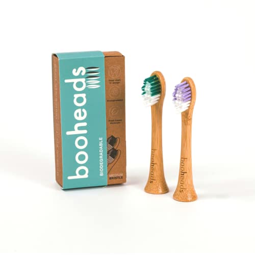 booheads - Bamboo Electric Toothbrush Heads | Biodegradable Eco-Friendly Sustainable Recyclable | Compatible with Sonicare (Purple & Green)