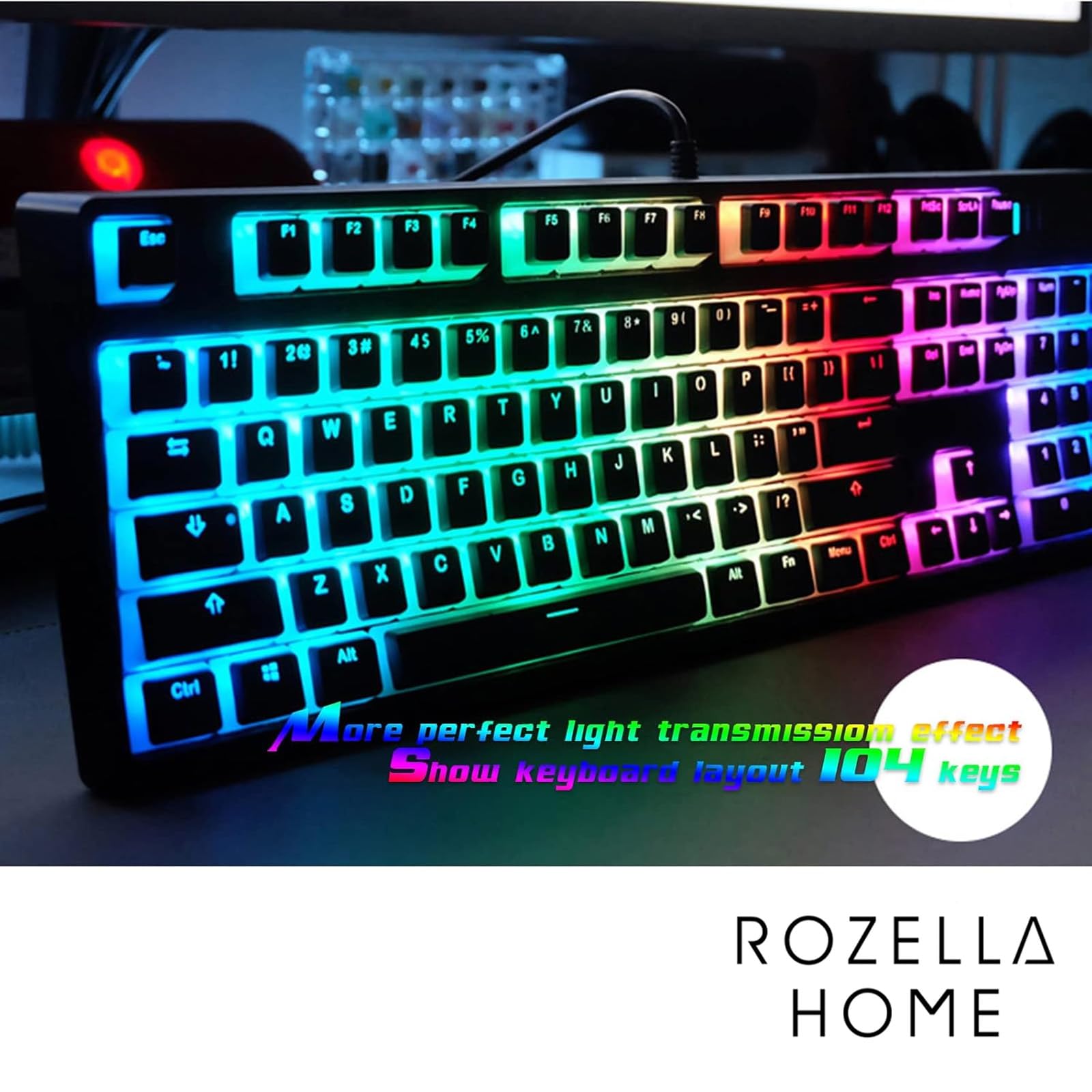 ROZELLA HOME Pudding Keycaps Full 108 Key for Mechanical Gaming Keyboard with Additional 24 Replacement Units, PBT, MX Switches, TKL 80 Percent and Compact 60 Percent Compatible, (Caps Only) (White)