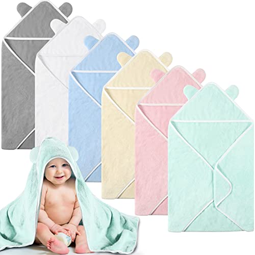 6 Pieces Baby Bath Towels 30 x 30 Inch Hooded Baby Towel Hooded Bath Blanket Absorbent Coral Fleece Hooded Baby Bath Shower Towel Gifts for Toddler Infant Newborn Shower Gift Supplies (Multicolor)