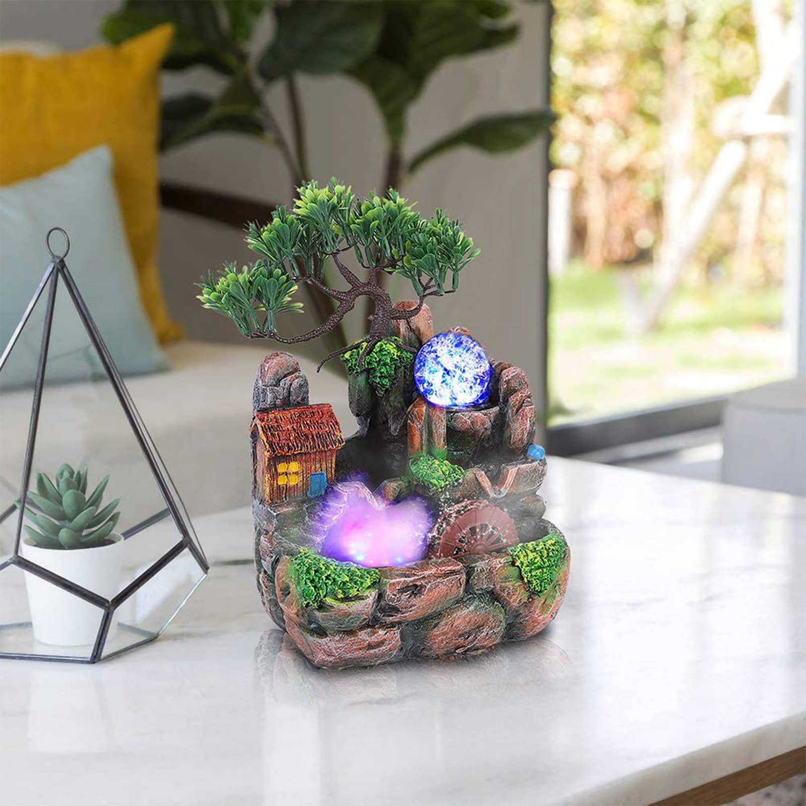 AMAVIP Rockery Stream Tabletop Fountain, Zen Meditation Indoor Waterfall Feature with Automatic Pump, for Home Office Bedroom Desk Decoration (Style 3)